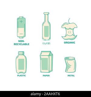 waste types icon set, Recyclable, Hazardous, Biodegradable and General ...