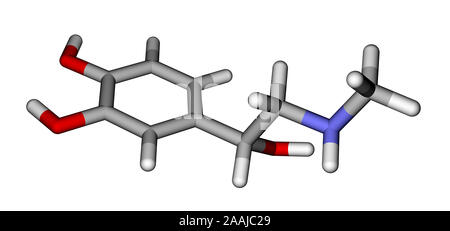 Adrenaline molecule epinephrine medication 3D render chemical structure ...