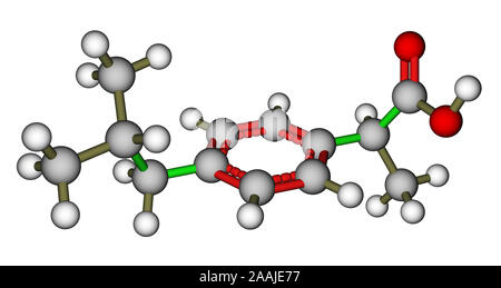 Ibuprofen, formula and molecular structure. Drug to treat pain, fever ...
