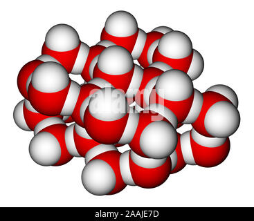 Ice (frozen water, H2O), crystal structure. Atoms are represented as ...