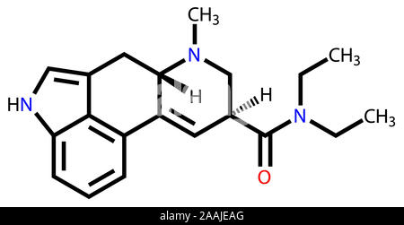 Lysergic acid diethylamide (LSD). Chemical formula, molecular structure ...