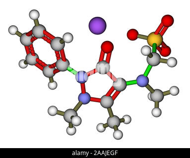 Metamizole, an analgesic and antipyretic drug. 3D molecular structure ...