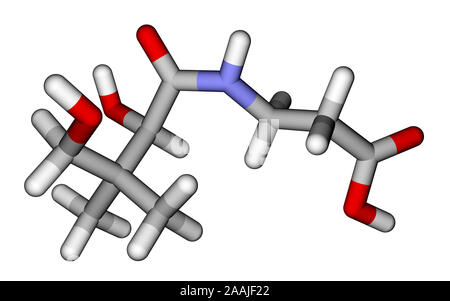 Pantothenic acid, vitamin B5, chemical formula and skeletal structure ...