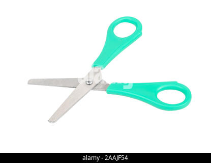 Used baby scissors with green plastic handle on white background Stock ...