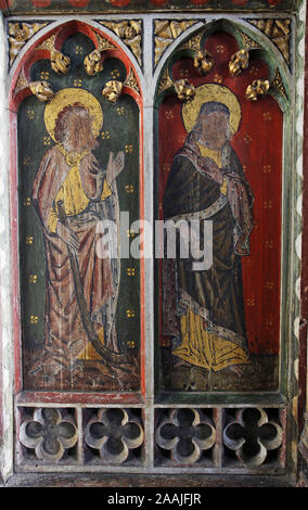 Painted rood screen depicting Ss John the Baptist & Peter, heavily ...