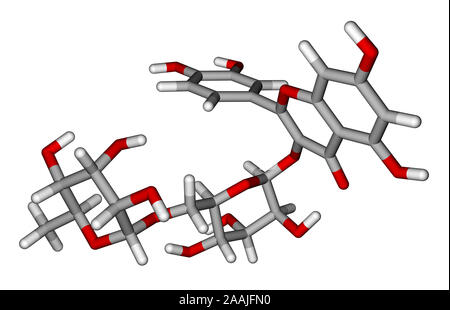 Rutin (rutoside, sophorin) molecule, chemical structure. Believed to ...
