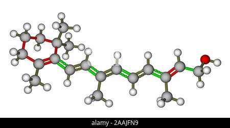 Vitamin A Retinol 3D molecule structure, on blue background, 3D ...