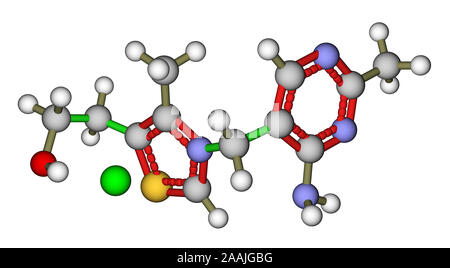 Vitamin B1, thiamine. Chemical formula, molecular structure. 3D ...