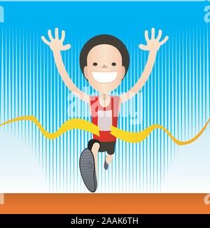 happy boy winning a race cartoon vector illustration Stock Vector Image ...