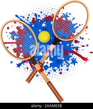Blue and red tennis rackets, illustration, vector on a white background ...