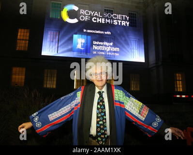 Sir Martyn Poliakoff CBE FREng FRS (centre) poses for a photograph with ...