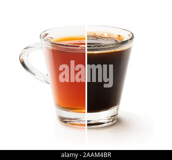 Cup split in half. Tough choice green tea vs black tea concept Stock ...