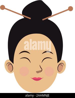 cartoon chinese girl face icon icon over white background, colorful ...