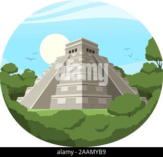 Vector Illustration of ancient Mayan pyramids in the jungle in daytime ...