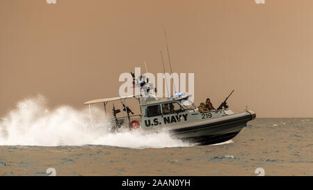A SeaArk 34-foot Dauntless patrol boat provides security for a U.S ...