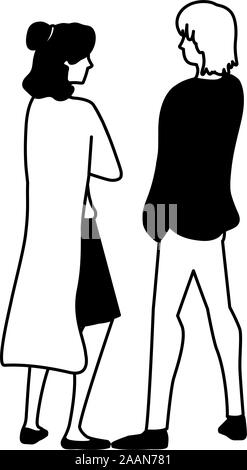 couple of people in back position on white background vector ...