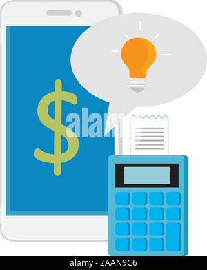 smartphone and speech bubble with light bulb vector illustration design ...