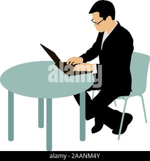 pictogram of a man sitting behind a computer icon working man vector ...