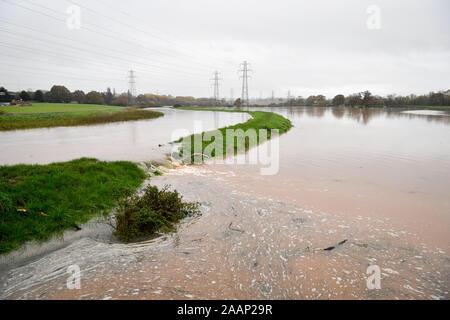 The River Clyst in Clyst St Mary, Exeter, where heavy rain has caused ...