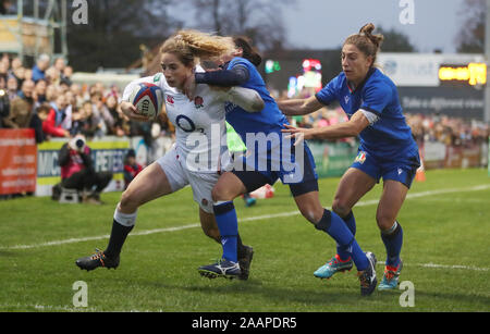 England's Abby Dow scores a try during the Women's Rugby World Cup 2025 ...