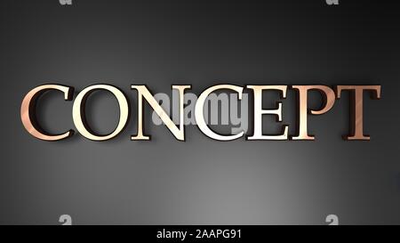 CONCEPT write in satin copper letters on red background - 3D rendering ...