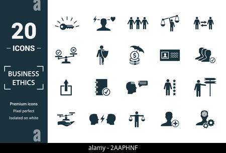 Business Ethics icon set. Include creative elements csr, trust ...