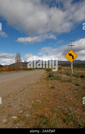 Sharp turn sign yellow warning attention road, serpentine. Car winding ...