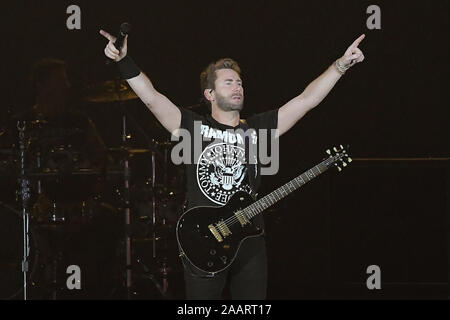 Lead singer Chad Kroeger of rock band Nickleback, performs on stage at ...