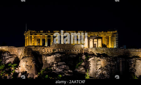 The Acropolis of Athens at night. Athens by night. Parthenon lighted ...