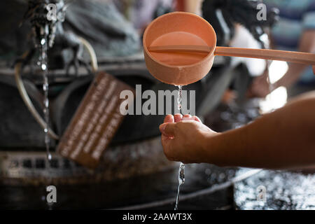 A historical well for washing, built in 1963 in Hudinja, showcasing ...