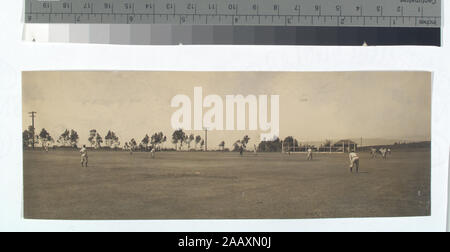 Fig 9- Eighteen players (nine on a side) with a ball and bat, playing ...