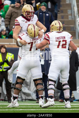 Boston College quarterback Dennis Grosel (6) celebrates his touchdown ...