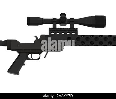 Assault rifle, side view. 3D rendering isolated on white background ...