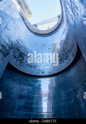 Very deep lock in the Carrapatelo dam on River Douro in Portugal Stock ...