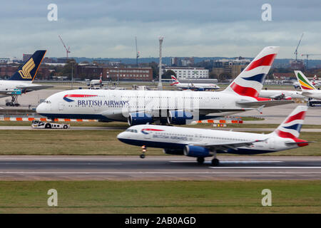 London, England - Circa 2019 : British Airways Airbus A380 Aircraft G ...