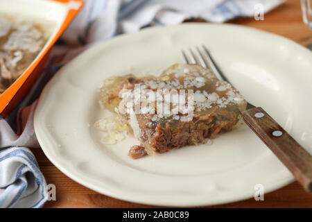 Russian kholodets, beef meat aspic on a rustic table Stock Photo - Alamy