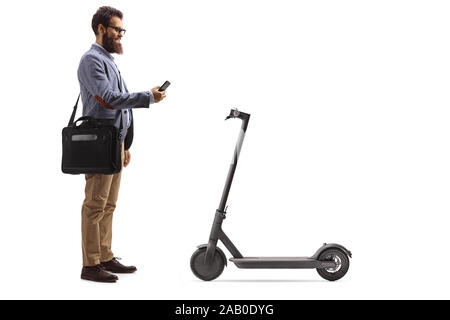 Man unlocking scooter with mobile phone in city Stock Photo - Alamy