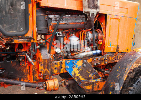 Internal combustion engine at the tractor. The inside of the engine ...