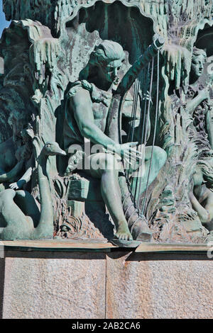 River spirit Nix playing his harp depicted on the bronze Fountain of ...