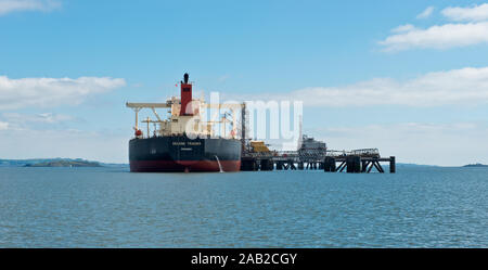 Oil tanker being loaded with oil at the Hound Point Tanker Terminal ...