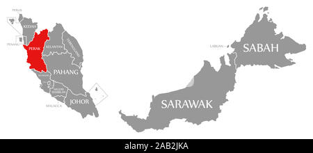 Perak red highlighted in map of Malaysia Stock Photo - Alamy