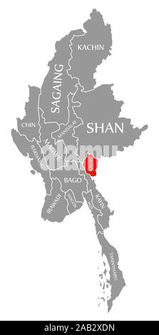 Area of Kayah, state of Myanmar, isolated on a solid background in a ...