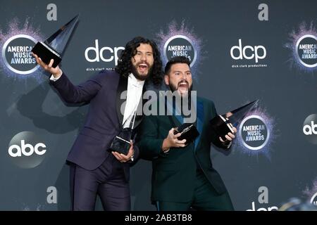 Dan + Shay pose in the press room of the 2019 American Music Awards ...