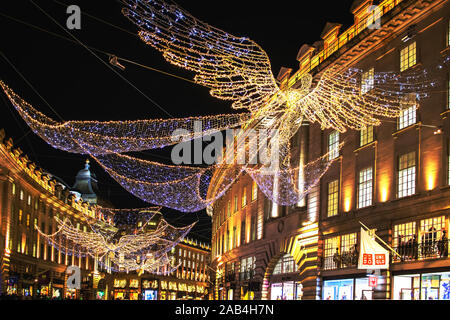 Christmas Lights of Angels above Regent Street, Central London, with ...