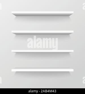 White shelf mockup. Empty shelves template. Realistic bookshelf design ...