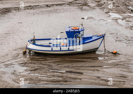 UK, Cumbria, Workington, fishing boats moored at River Derwent Quay ...