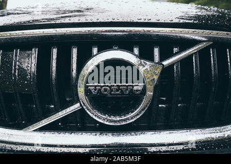 Volvo car logo emblem close up Stock Photo - Alamy