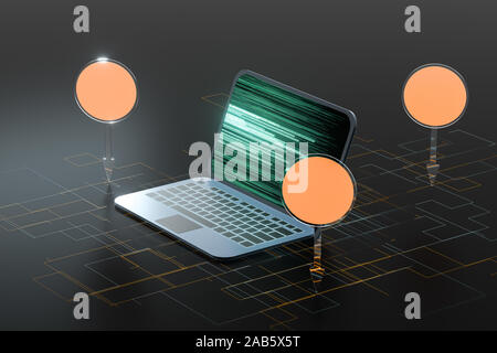 Laptop with black background, technological concept, 3d rendering ...