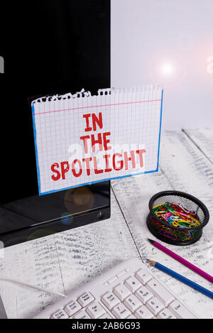 Writing note showing In The Spotlight. Business photo showcasing when ...