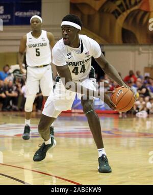 Michigan State forward Gabe Brown greets fans after the second half of ...